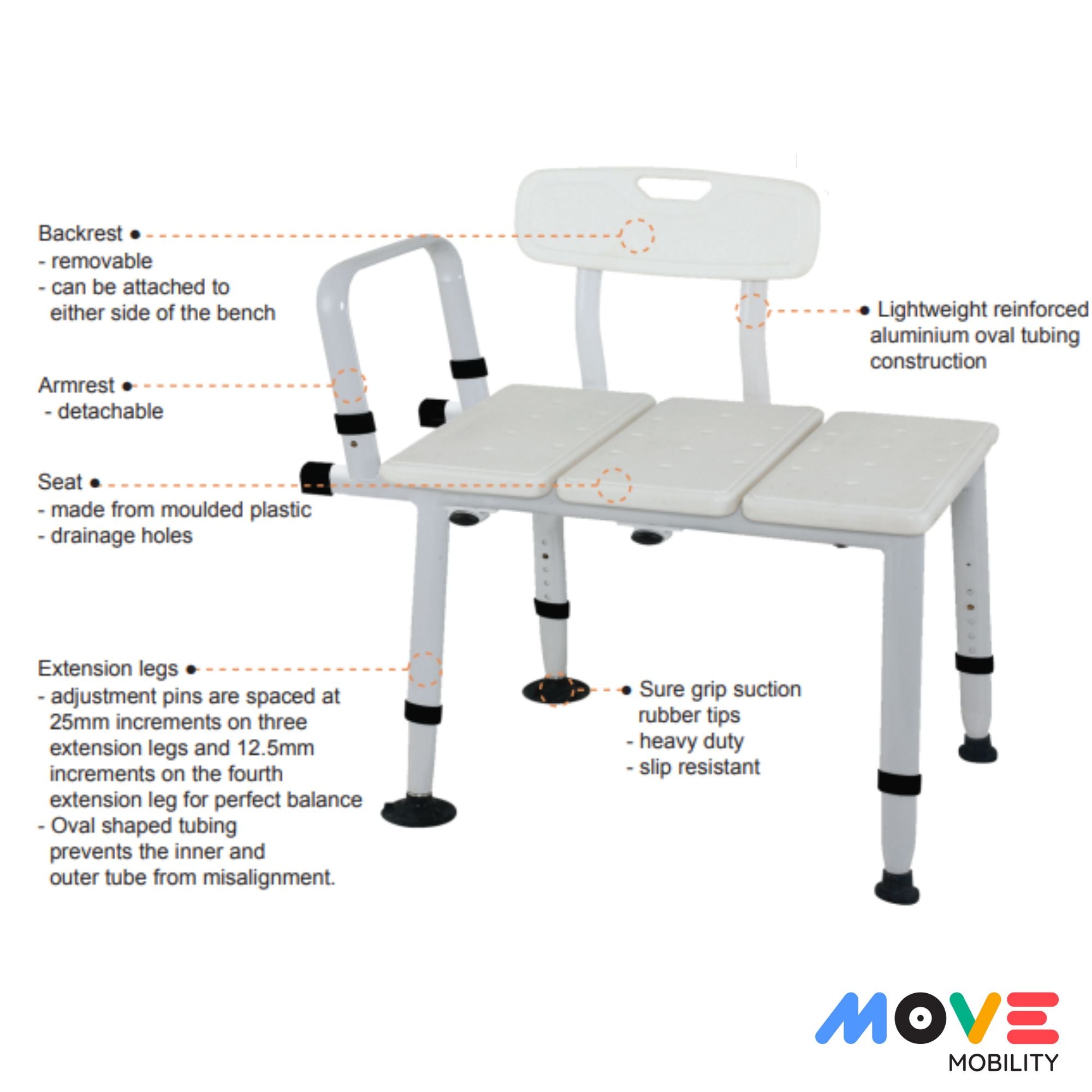 Buy FREEDOM Bath Transfer Bench Adjustable Shower Bench | Move Mobility