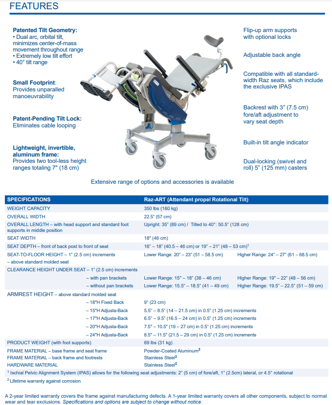 RAZ Designs Attendant Rotational Tilt – Move Mobility